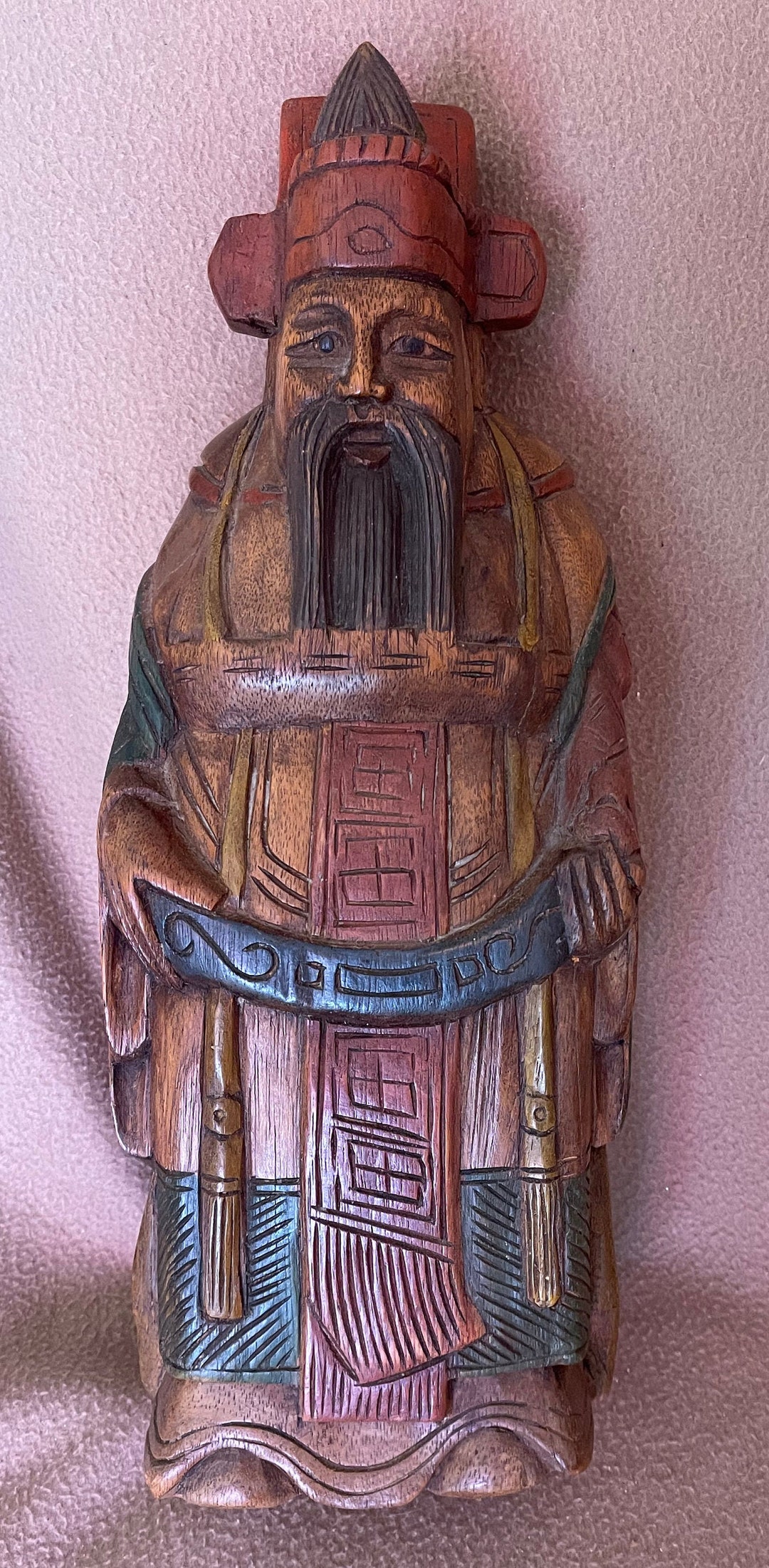 Oriental Male Ruler Wooden Statue - Etsy