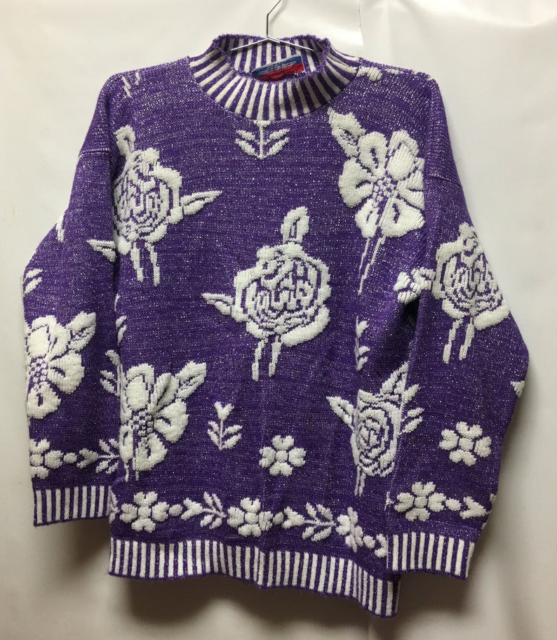 Vintage Glamour Knit Floral Sweater - Etsy