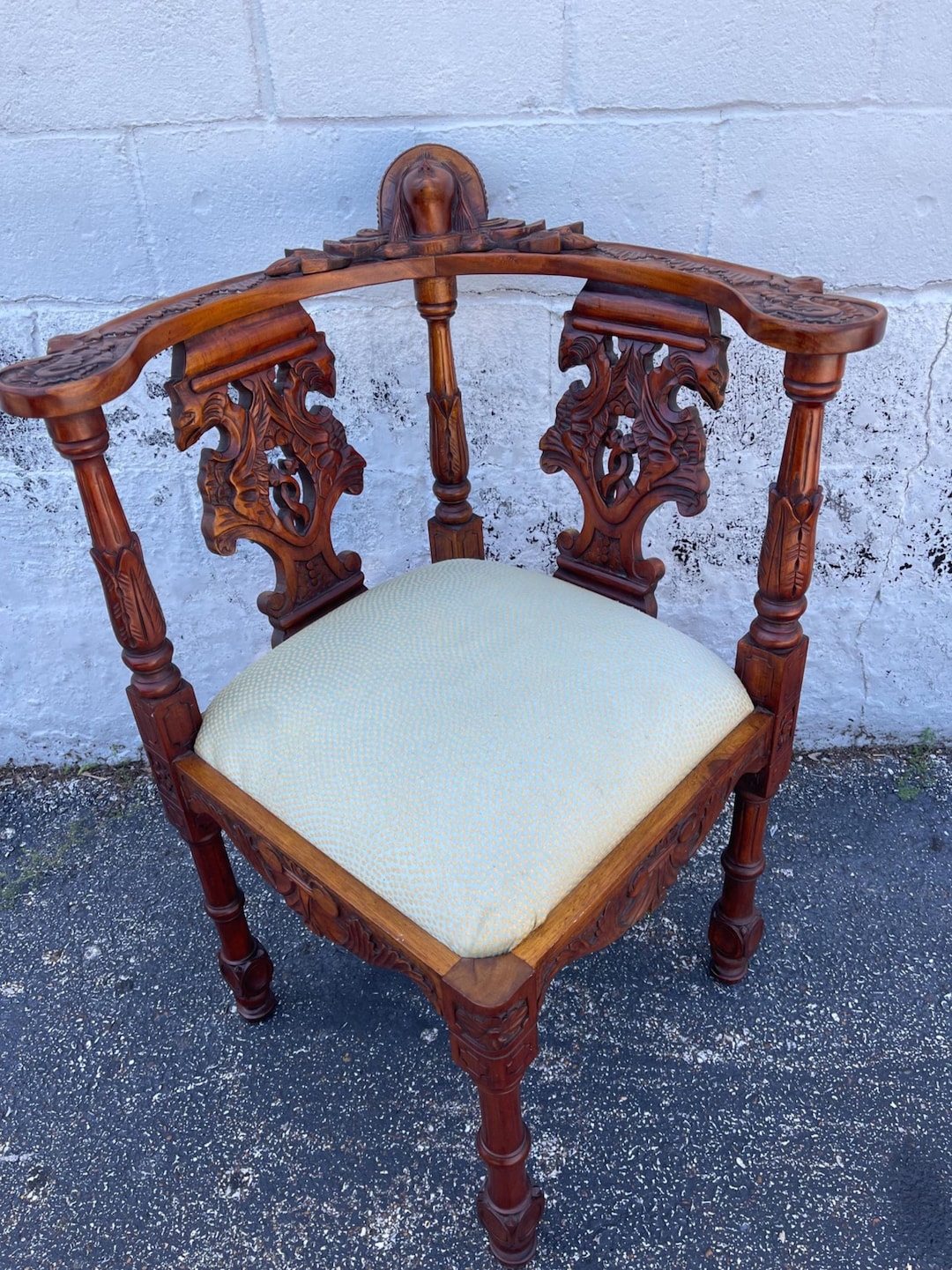 Antique Lady Head Carved Wood Corner Chair - Etsy