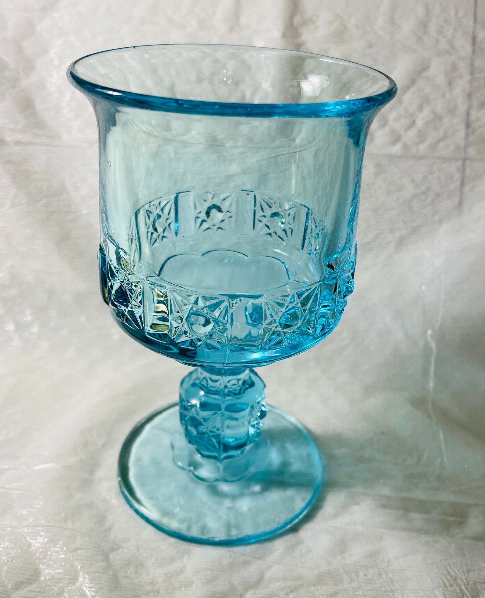 Vintage Ornate Blue Depression Glass Goblet - Etsy