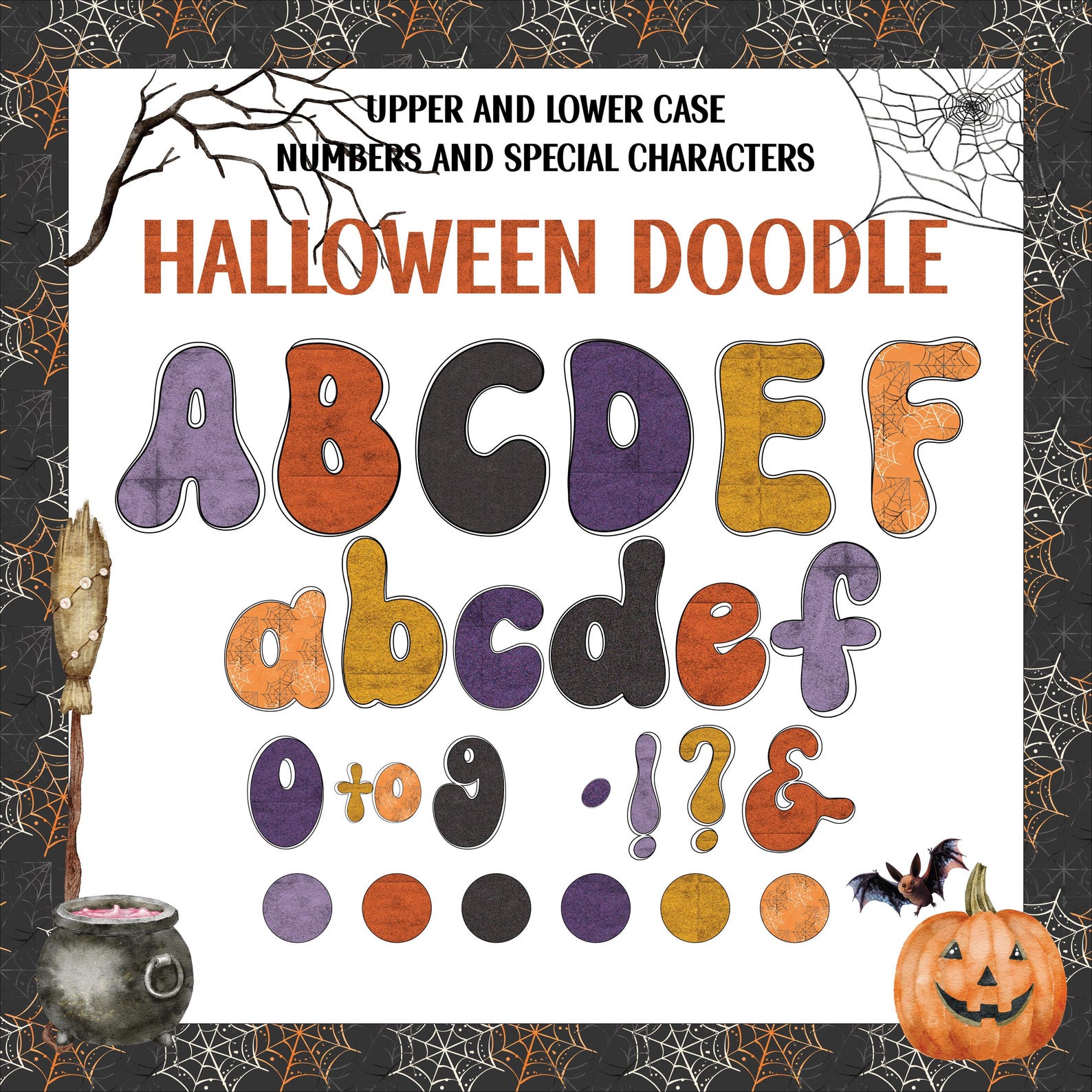 Halloween Doodle Alphabet - A to Z, 0-9, and Special Characters PNG ...