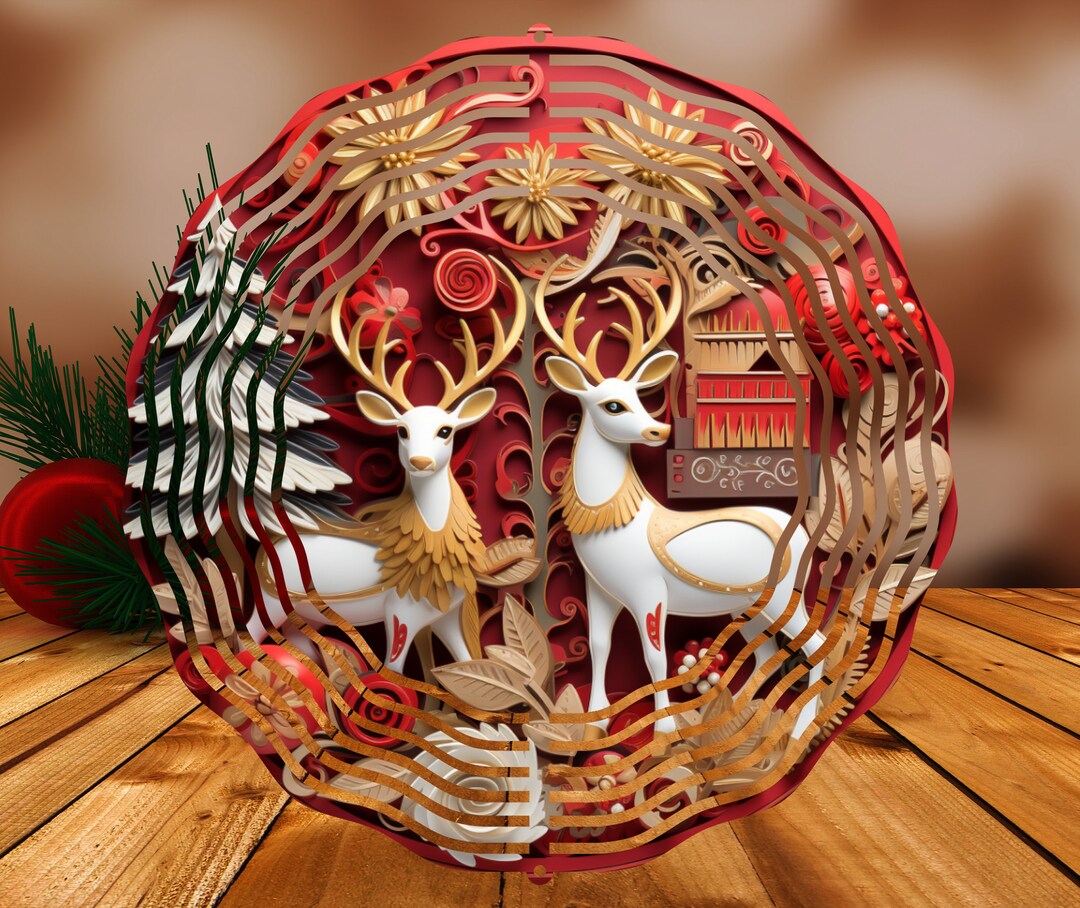 Christmas Deer Wind Spinner 3D Paper Quill Effect 8" Sublimation ...