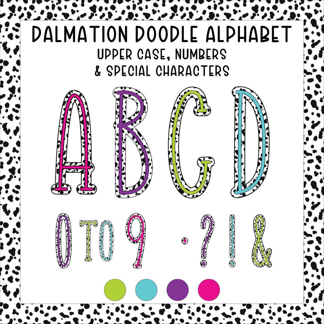 Dalmatian Doodle Alphabet - A to Z, 0-9, and Special Characters PNG ...