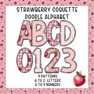 Strawberry Coquette Doodle Alphabet A to Z Upper Case, A-z Lower Case 0 ...