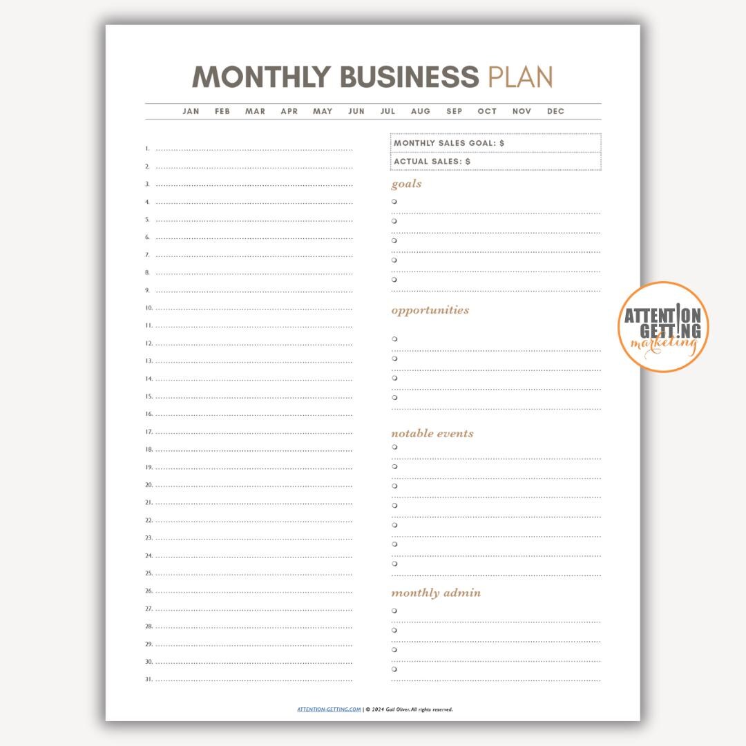 Monthly Business Planner, Business Plan to Do, Small Business Review ...