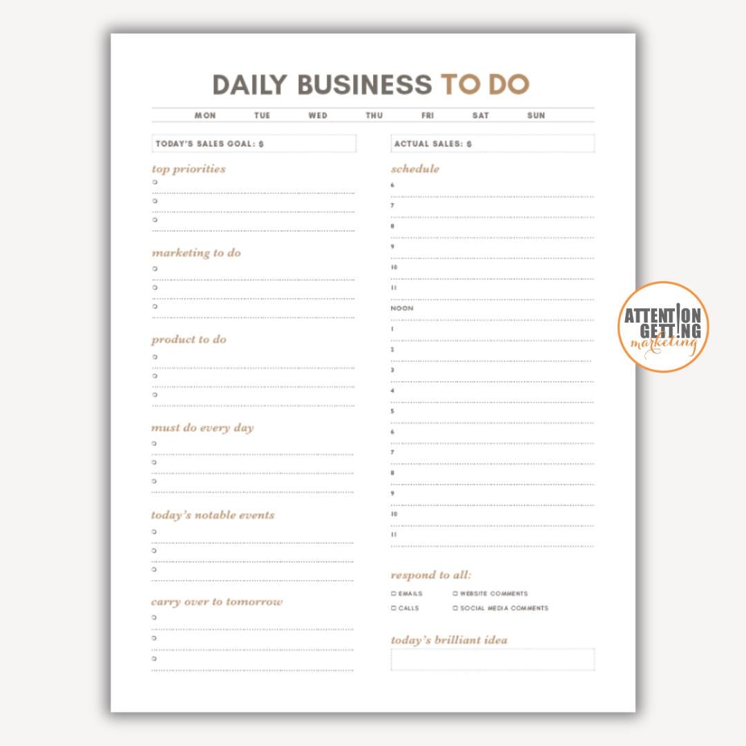 Daily Business to Do List Printable Work Agenda Work to Do Daily ...