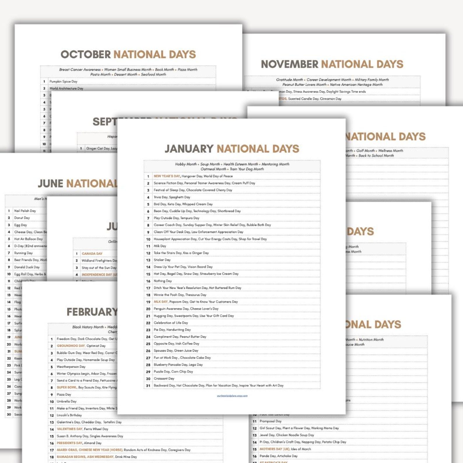 National Day Calendar 2026 Printable PDF, National Holiday Calendar ...