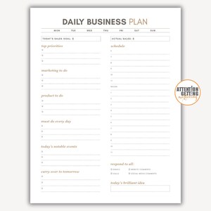 Business Daily Planner Printable Daily Business to Do Personal Business ...