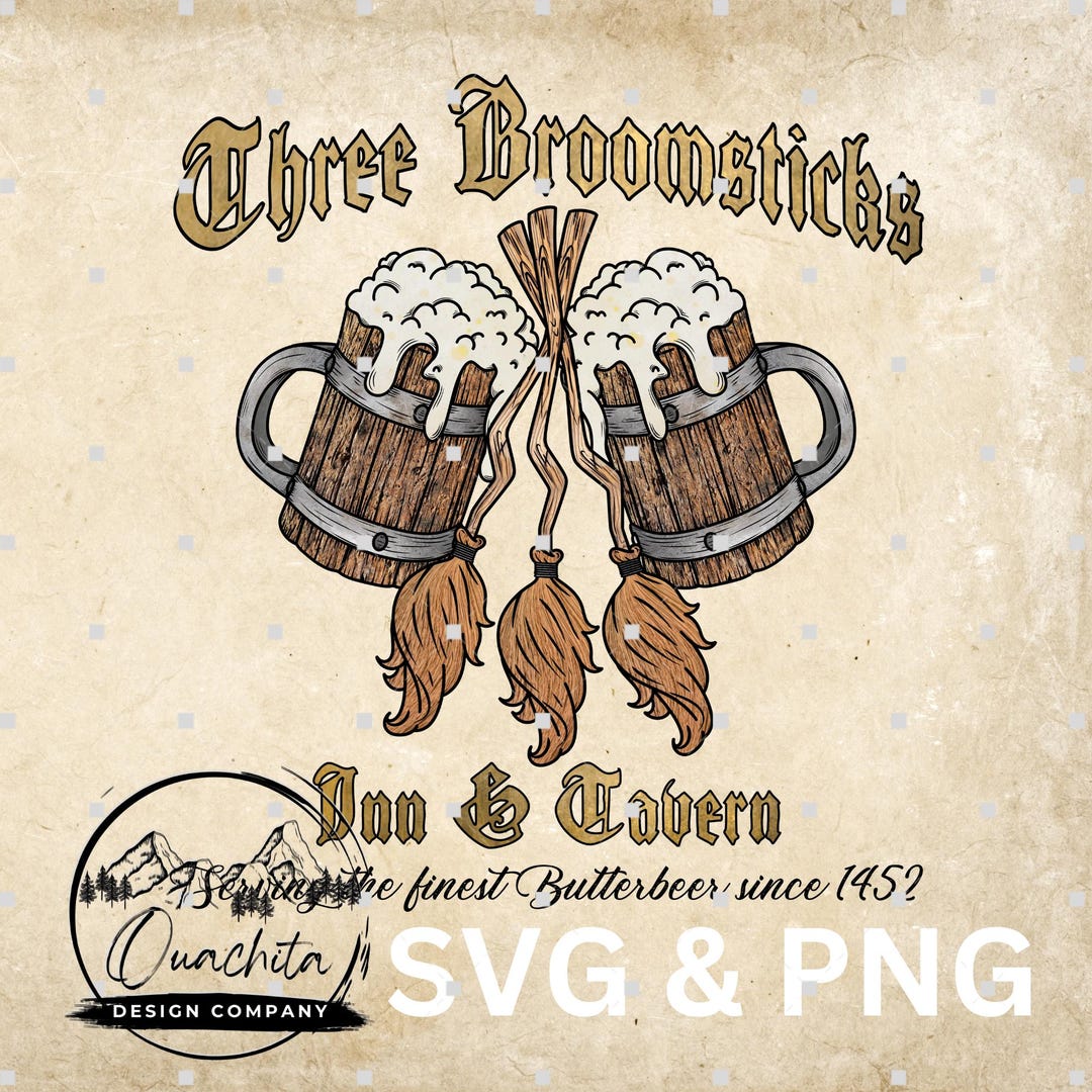 Three Broomsticks Wizard Tavern Logo SVG PNG | Magical Pub Sign Design ...