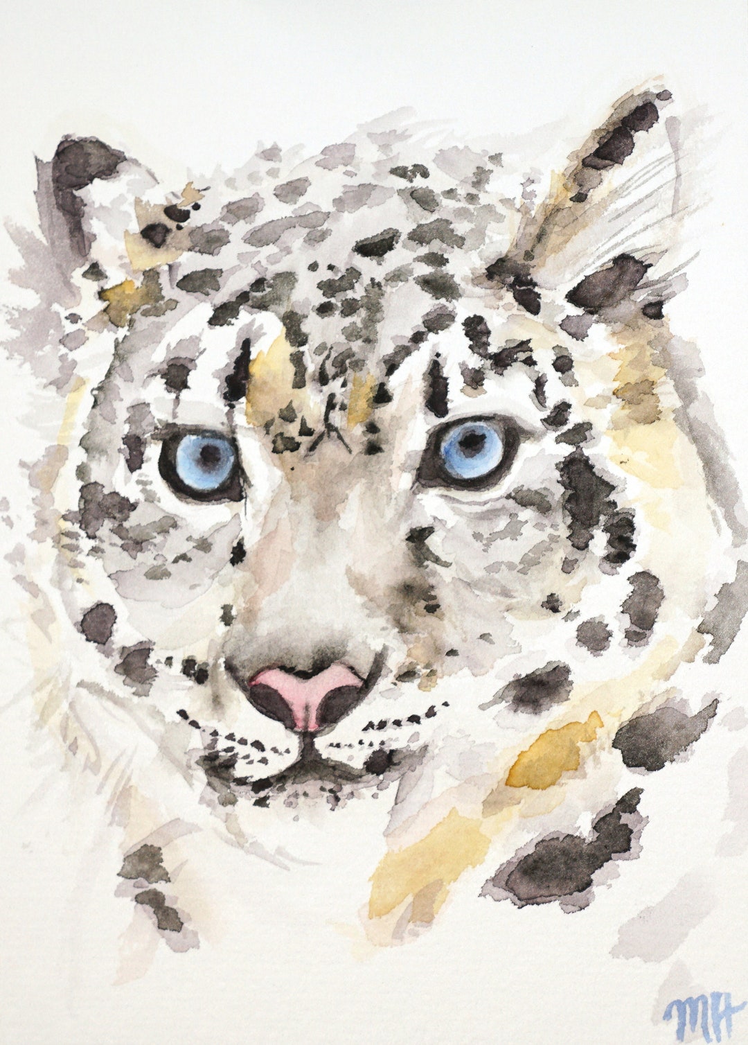 Spotted Snow Leopard Big Cat Art Original Watercolor - Etsy