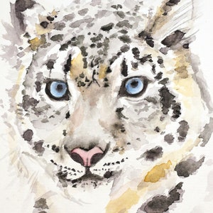 Spotted Snow Leopard Big Cat Art Original Watercolor - Etsy
