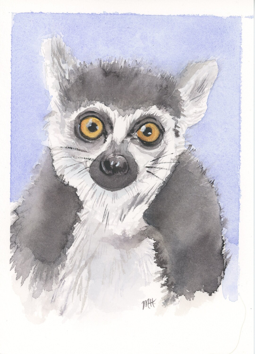Lemur Watercolor Smiling Lemur Monkey Watercolor Original - Etsy