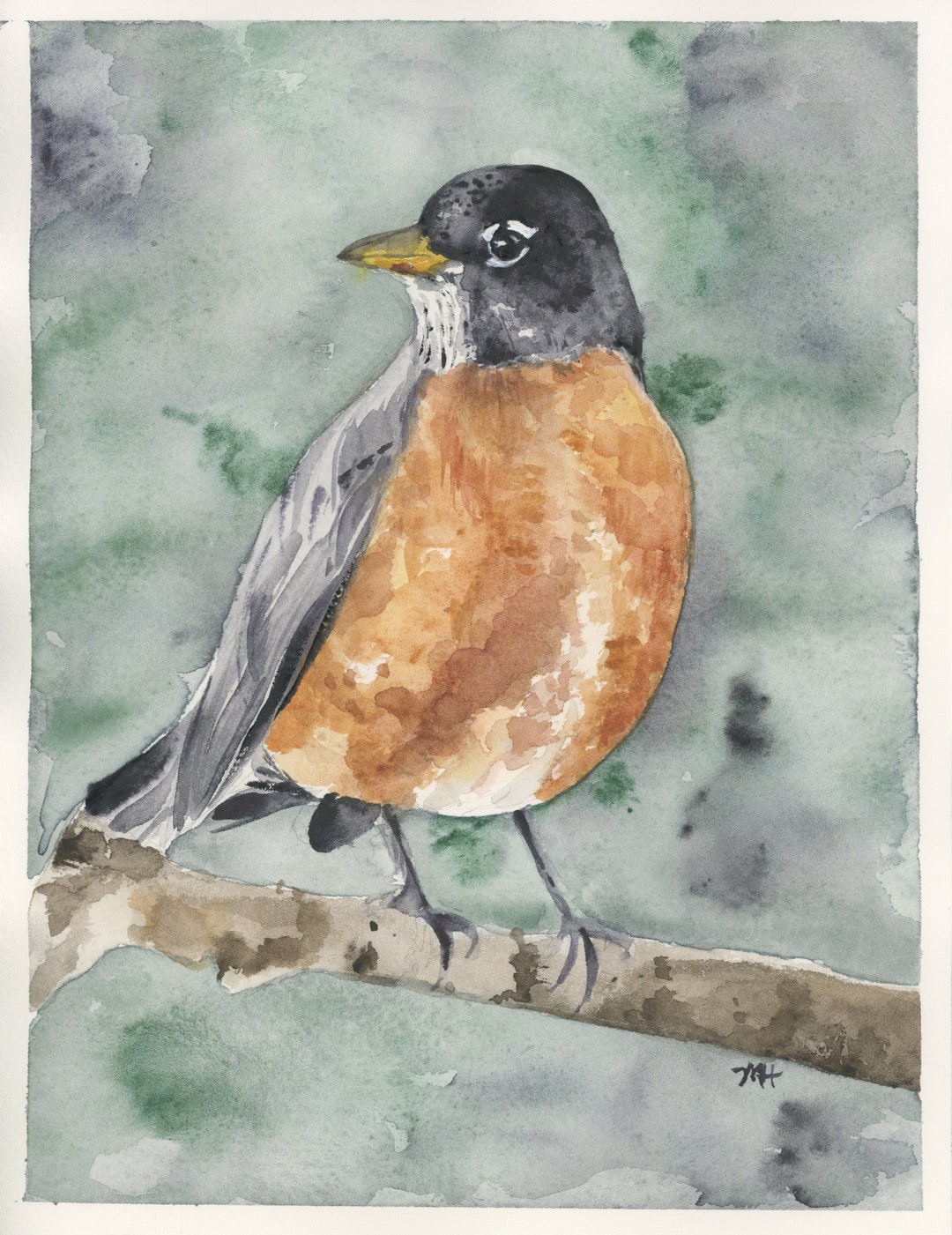 Original Robin Waiting for Spring, American Robin Watercolor, Original ...