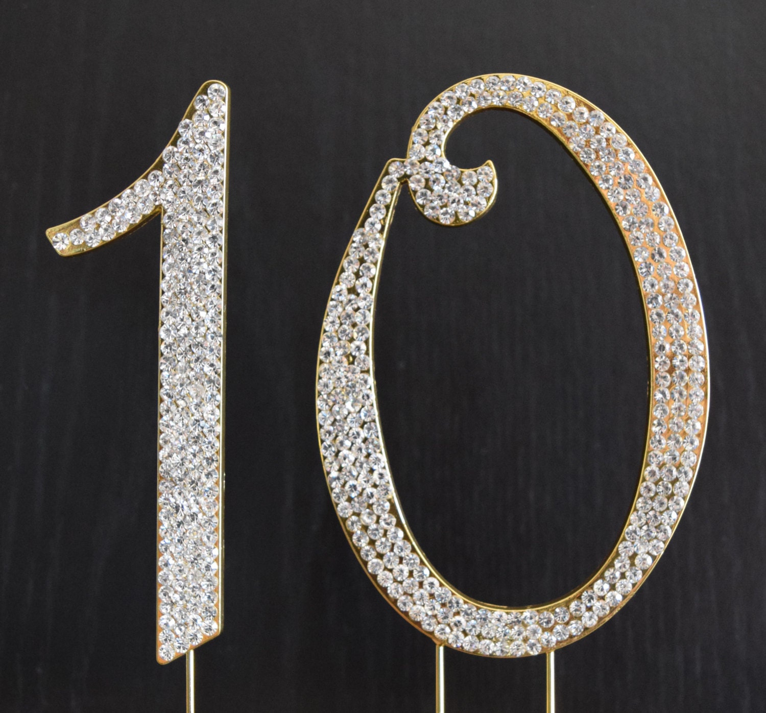 Rhinestone Gold NUMBER 10 Cake Topper 10th Birthday Party | Etsy