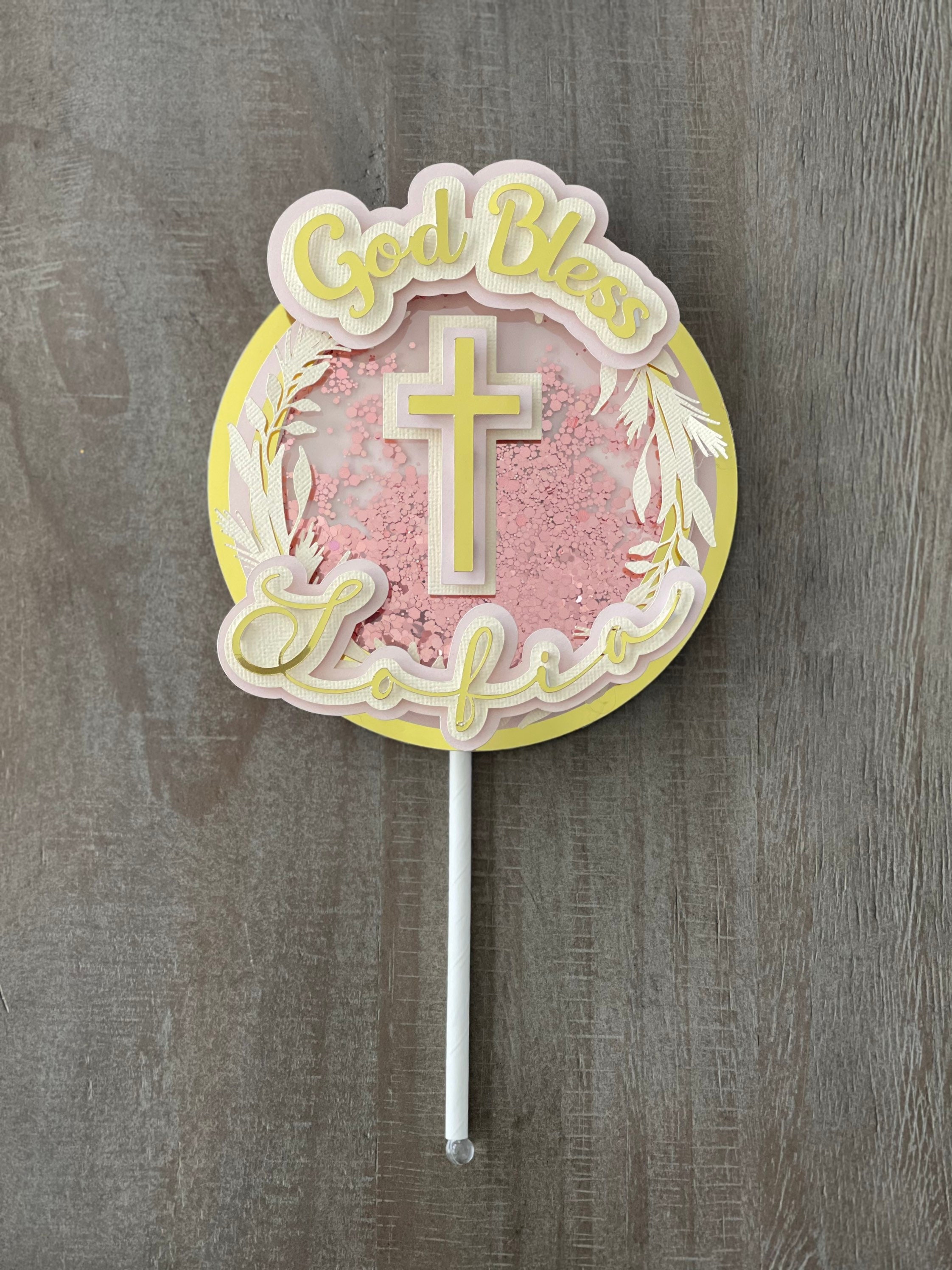 God Bless Pink Shaker Cake Topper - Etsy