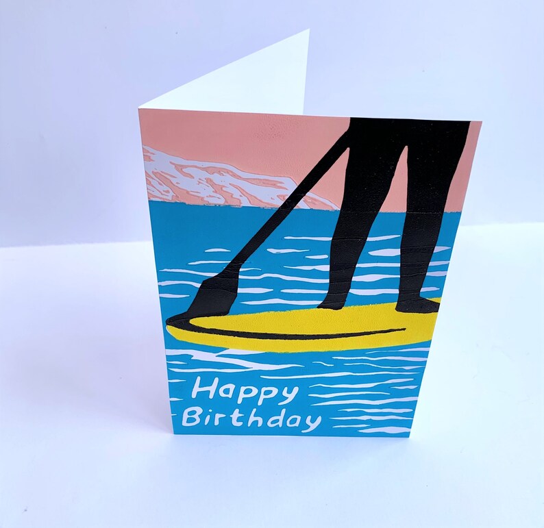 Standup Paddleboard SUP Birthday Card (linocut) - Etsy