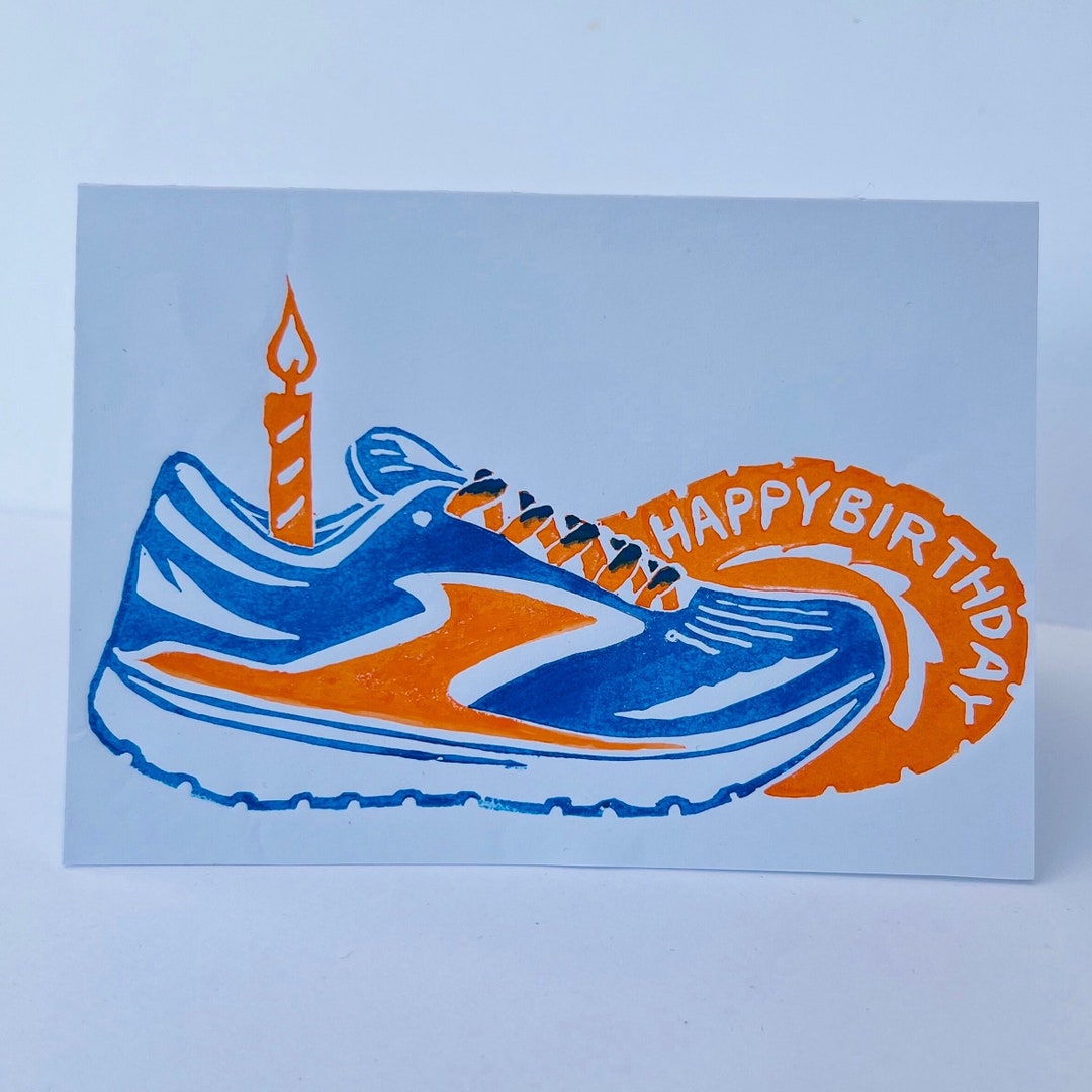 Running Birthday Card (linocut) - Etsy