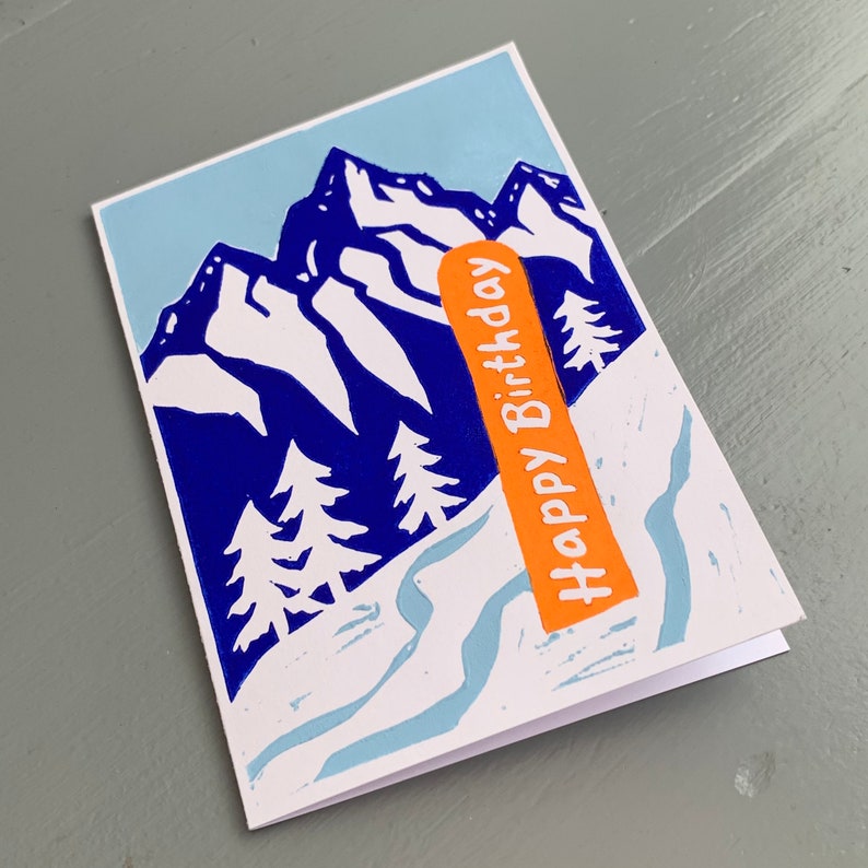 Snowboard Birthday Card (linocut) - Etsy