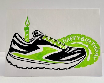 Running Birthday Card (linocut) - Etsy