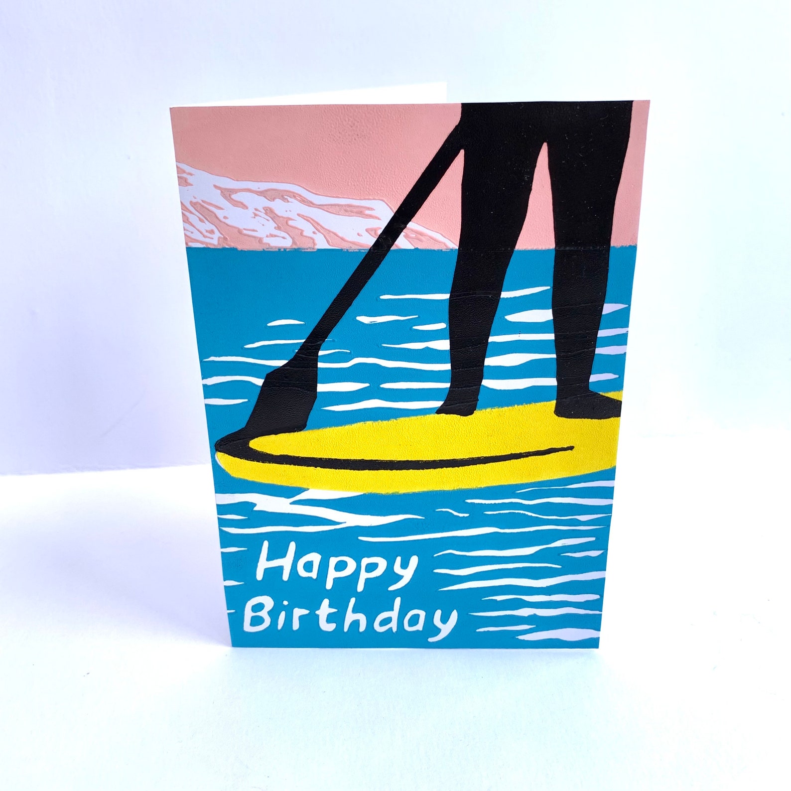 Standup Paddleboard SUP Birthday Card (linocut) - Etsy