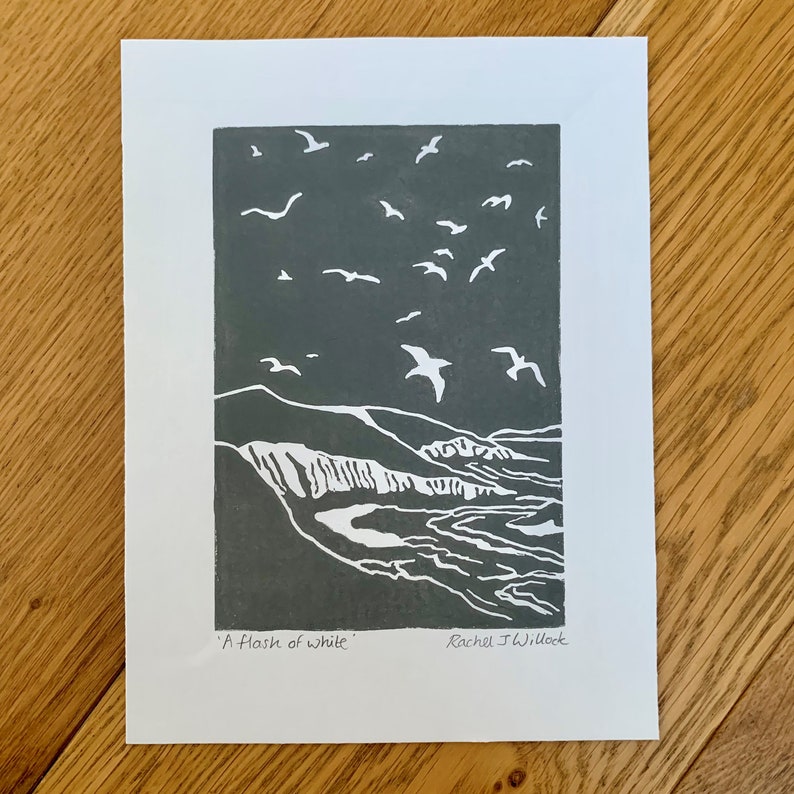 Coastal Linocut Print (grey) - Etsy