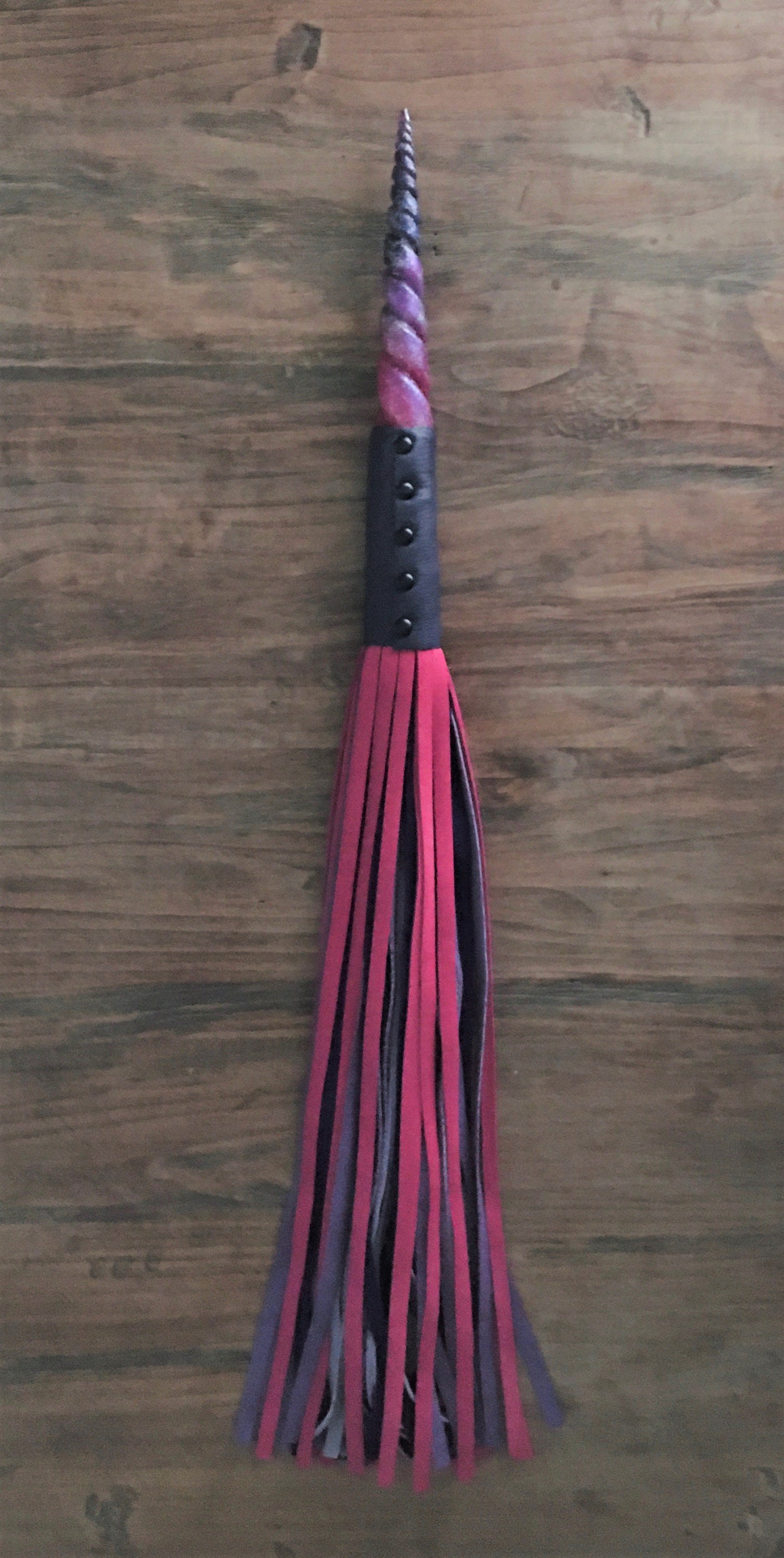 Pink And Purple Unicorn Horn Handled Flogger With Suede Falls