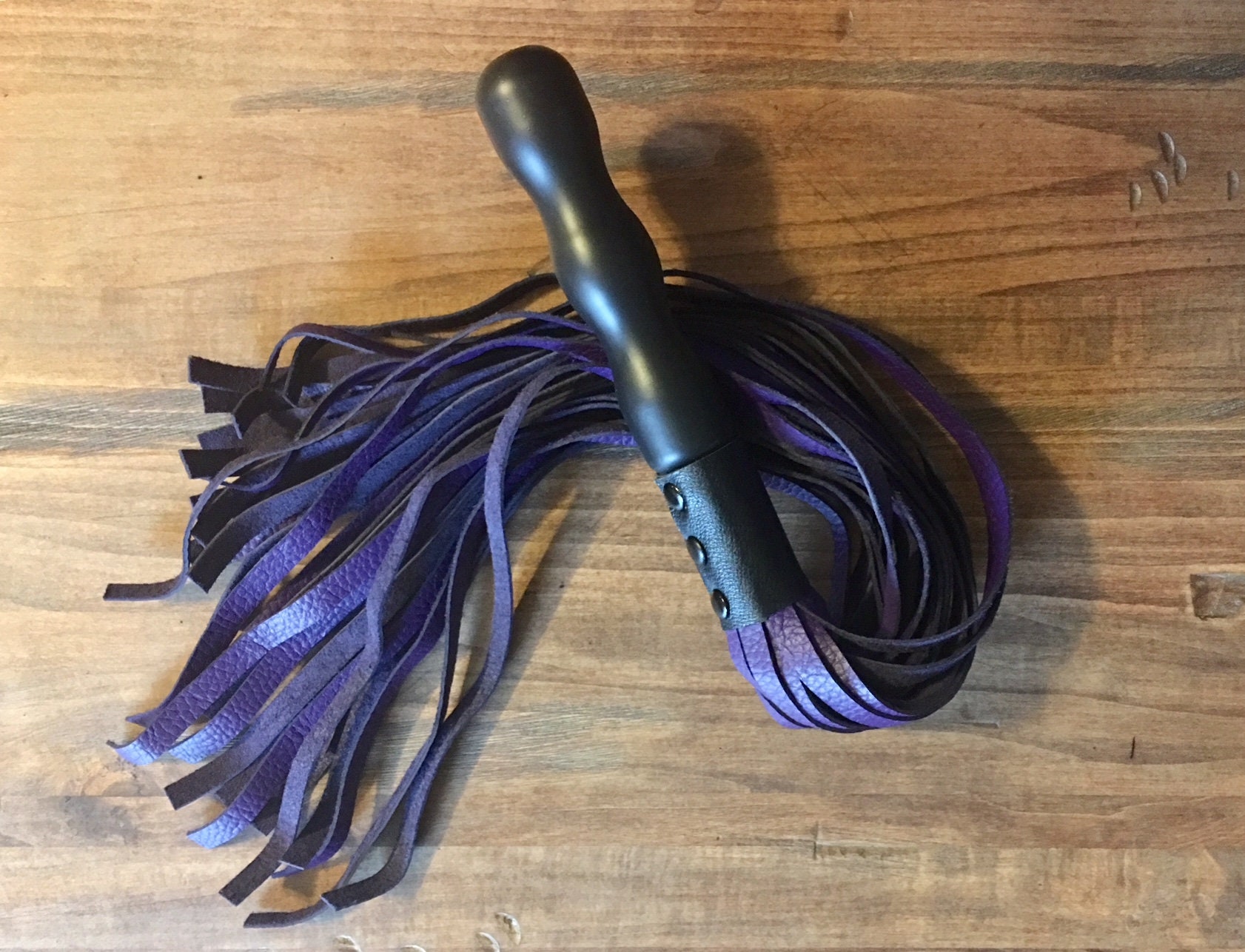 Purple Leather Flogger W Funky Black Handle