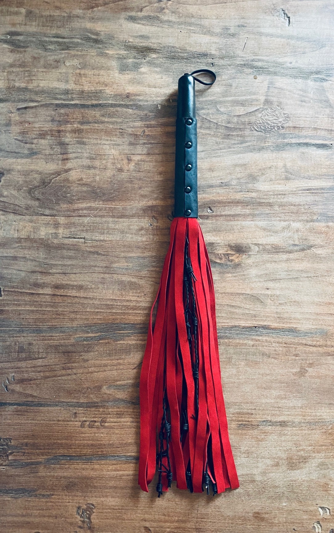 Red Suede & Barbed Leather Flogger