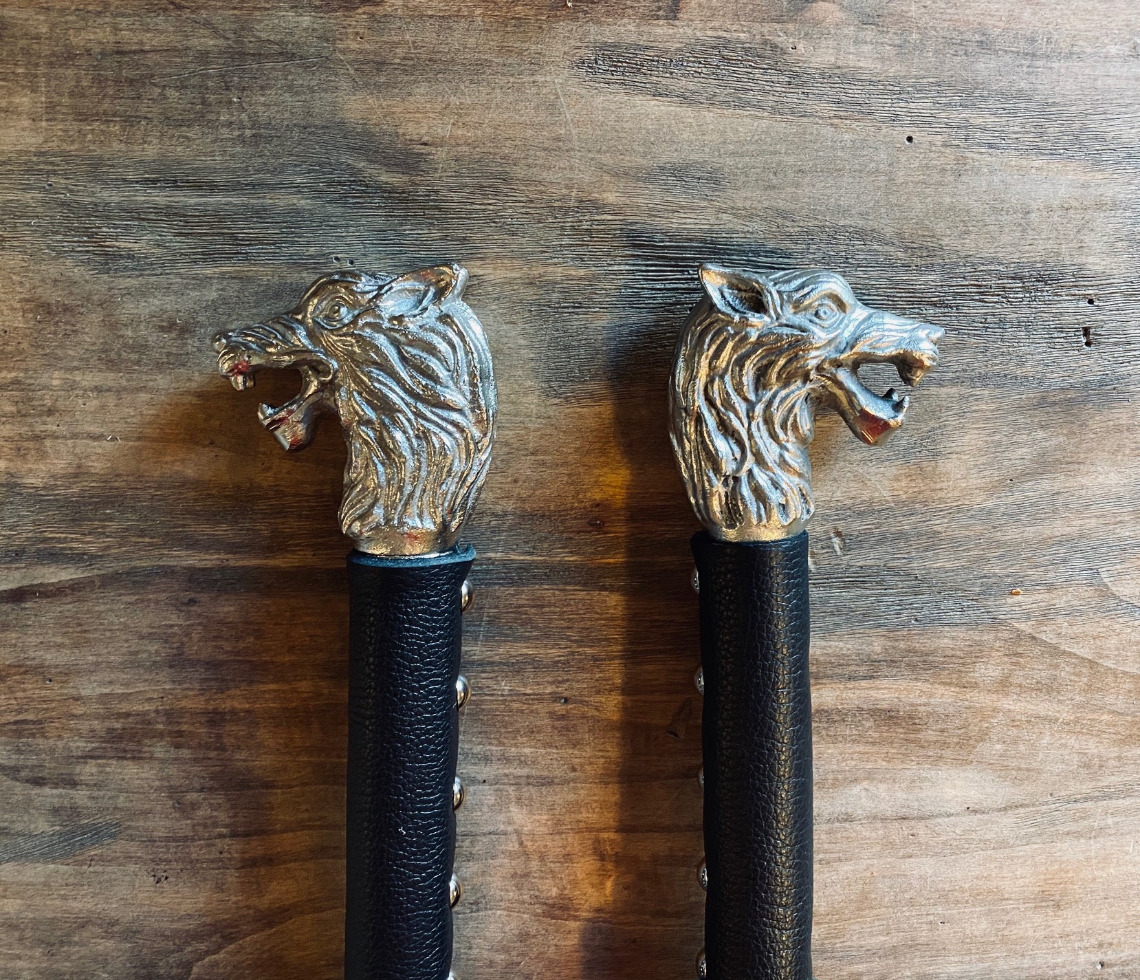 Embossed Silver & Black Leather Wolf Flogger