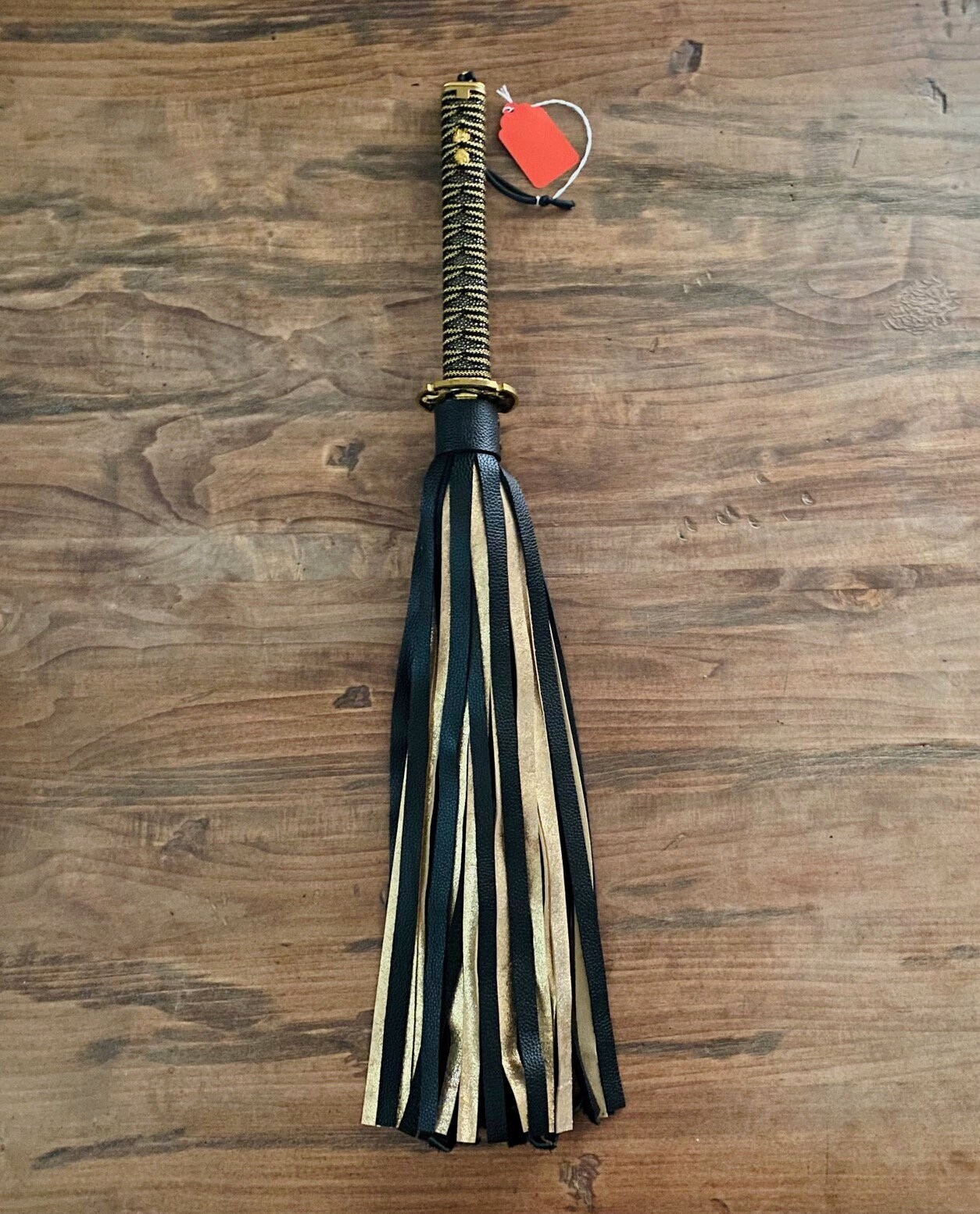 Black & Metallic Gold Katana Handled Flogger