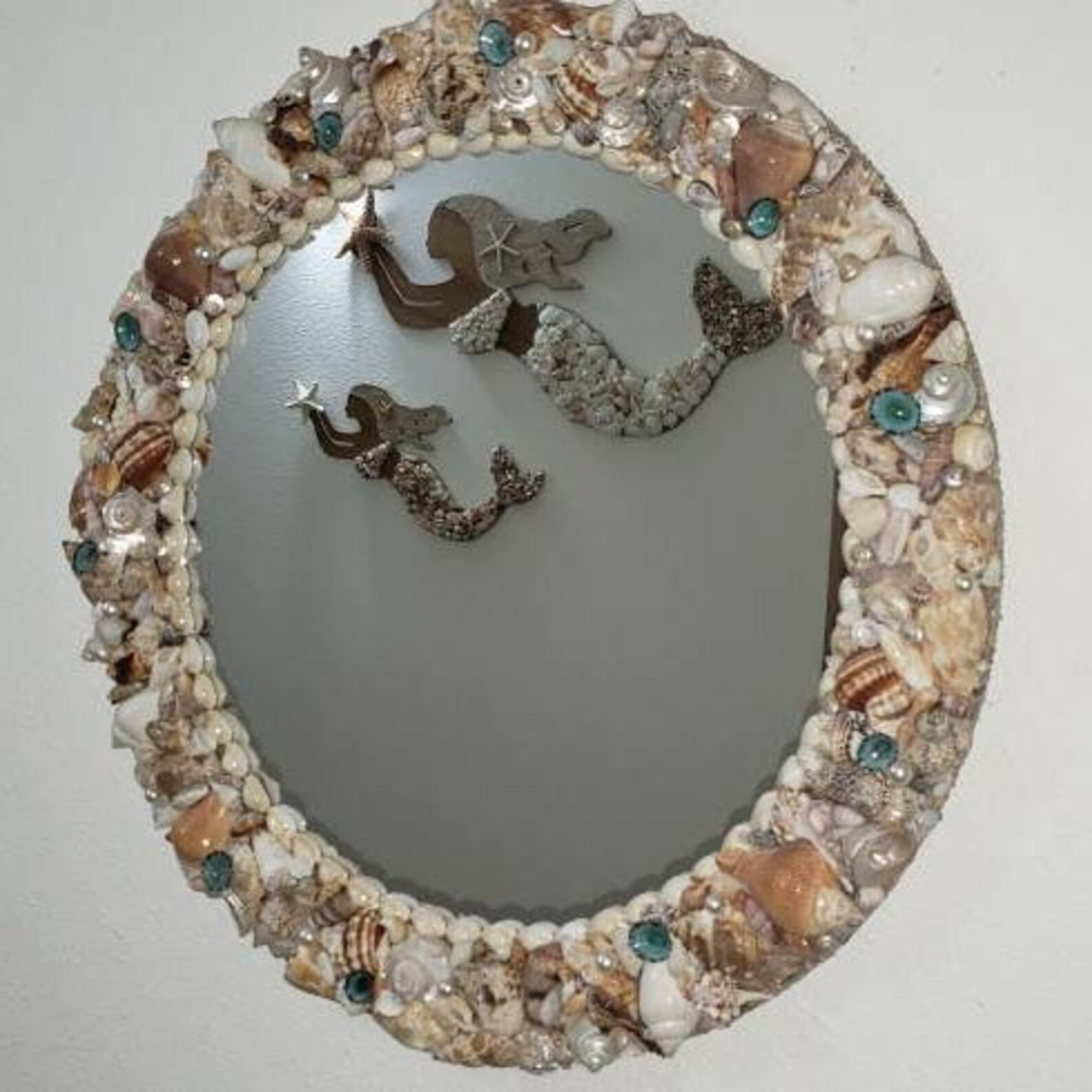 Seashell Mirror Round Seashell Mirror Coastal Decor - Etsy