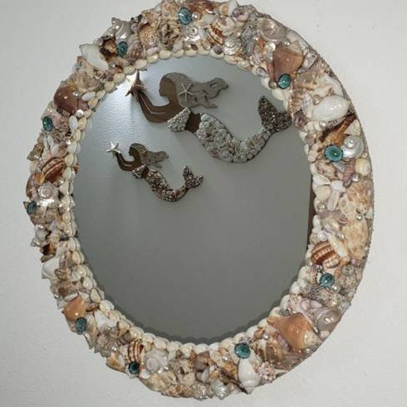 Seashell Mirror Round Seashell Mirror Coastal Decor - Etsy
