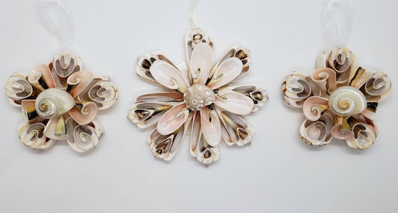 Seashell Ornament Trio Set of 3 Cut Shell Ornaments Beach | Etsy