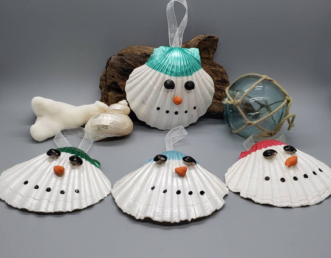 Snowman Seashell Christmas Ornament - Beach Decor Christmas - Nautical ...