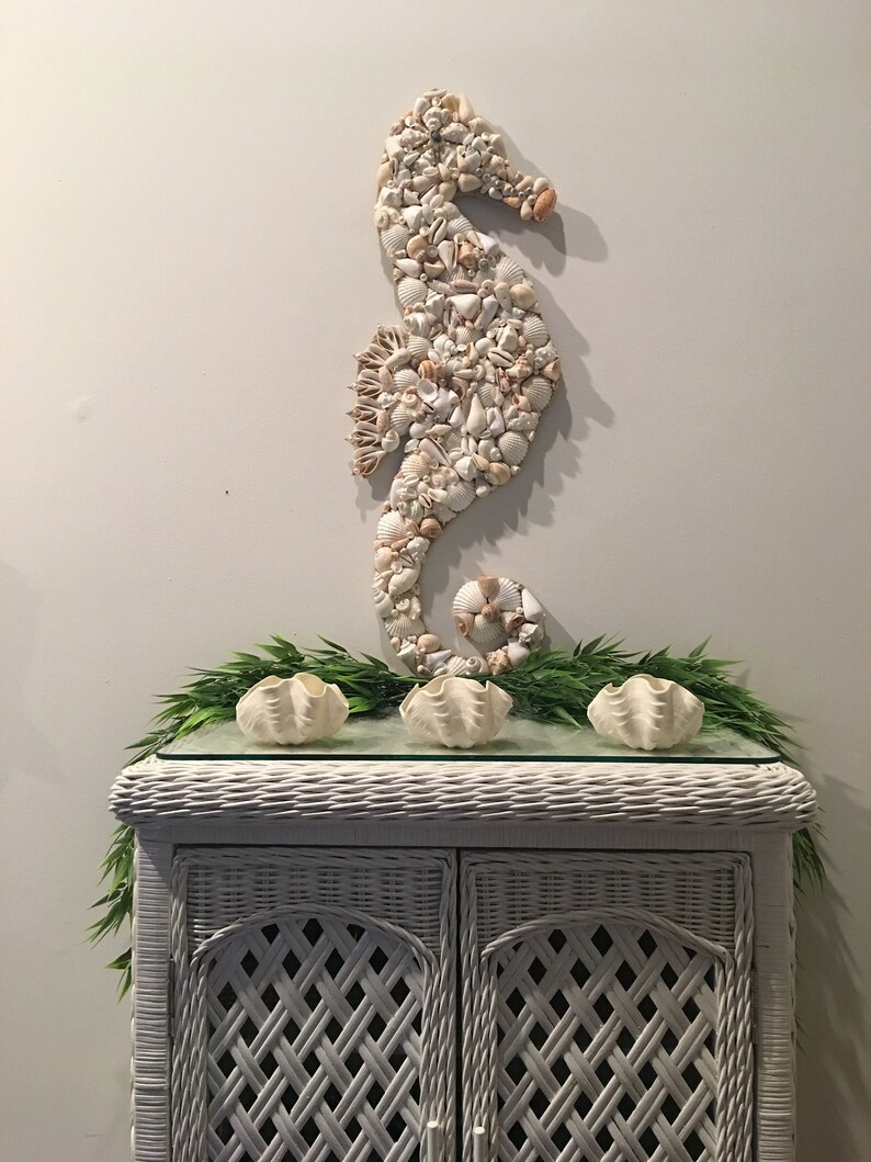 Seashell Seahorse Seahorse Shell Art Decoración de playa - Etsy España
