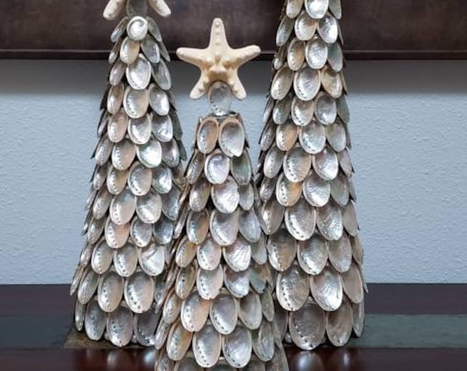 Silver Donkey Ear Abalone Seashell Tree Coastal Christmas Seashell Tree ...