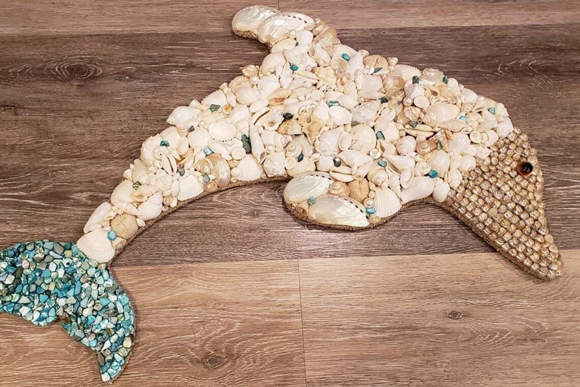 Seashell Dolphin Seashell Dolphin Wall Art Coastal Beach - Etsy
