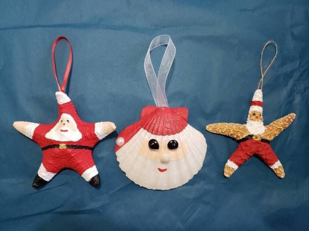 Set of 3 Starfish and Seashell Santa Ornaments Beach - Etsy