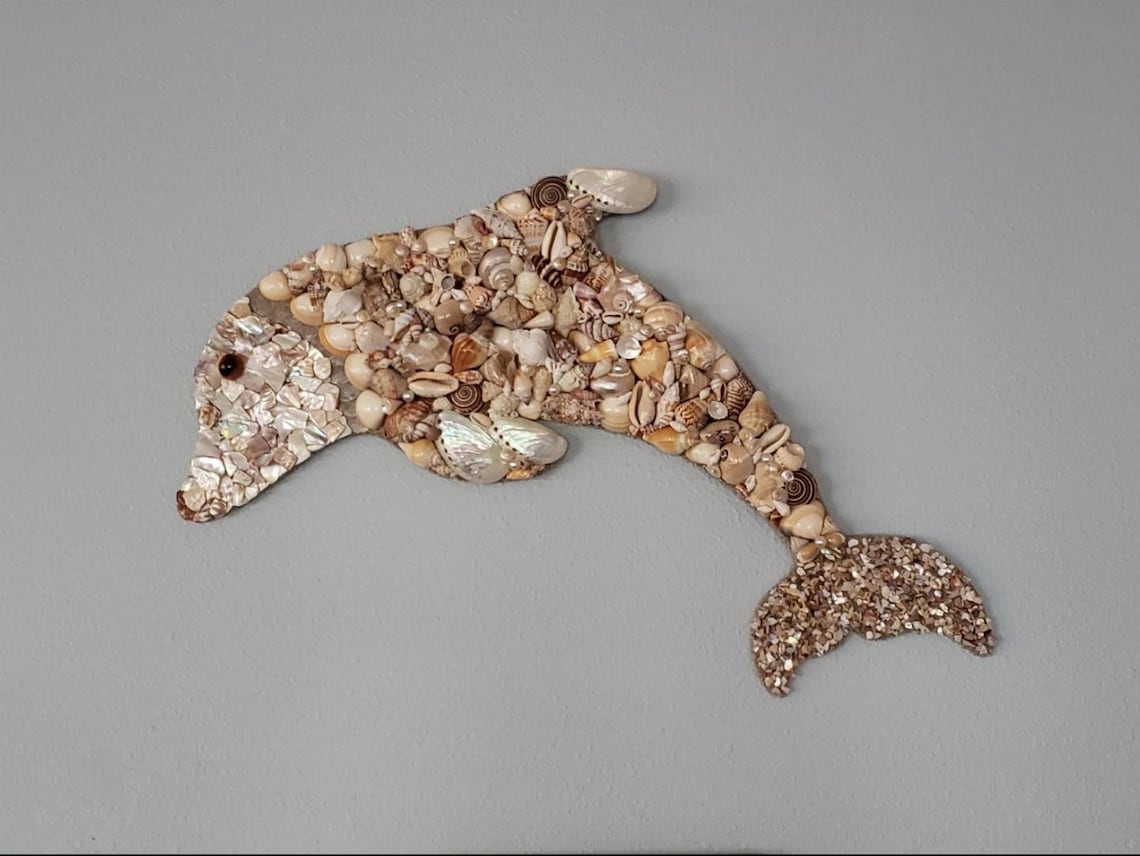 Seashell Dolphin Seashell Dolphin Wall Art Coastal Beach - Etsy