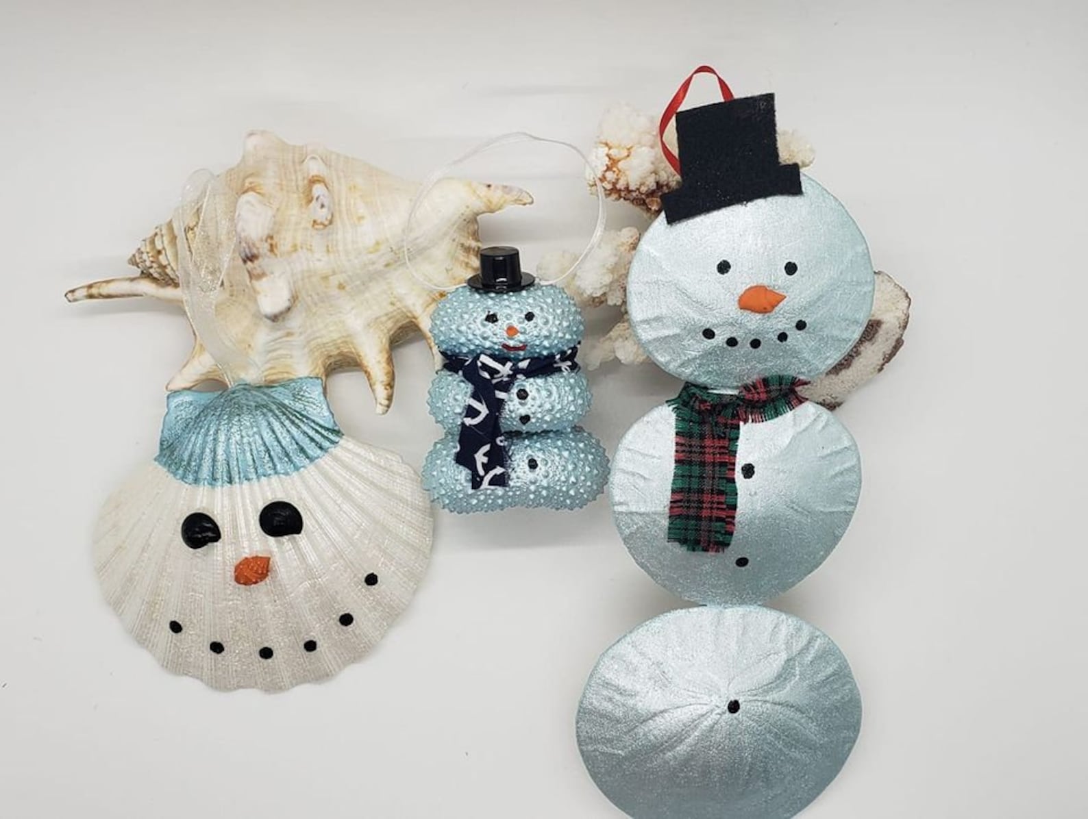 Seashell Snowman Trio Set of 3 Snowmen Beach Christmas | Etsy