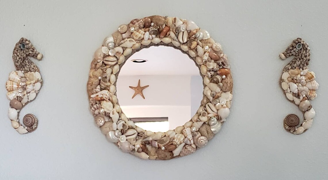 Seashell Mirror - Beach Decor Mirror - Round Seashell Wall Mirror ...