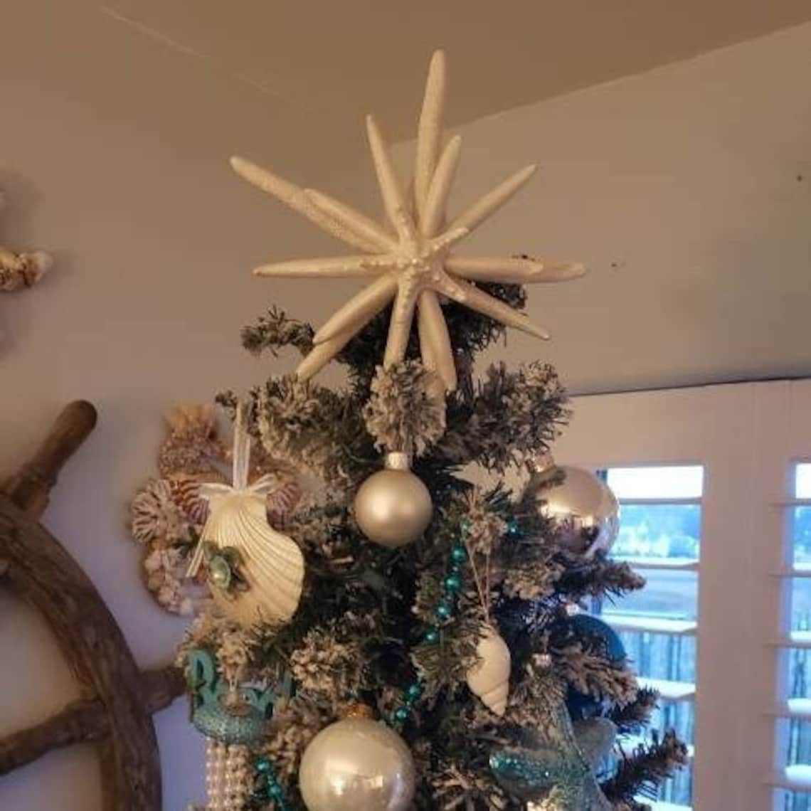 Beach Starfish Tree Topper - Nautical White Starfish Christmas Tree ...