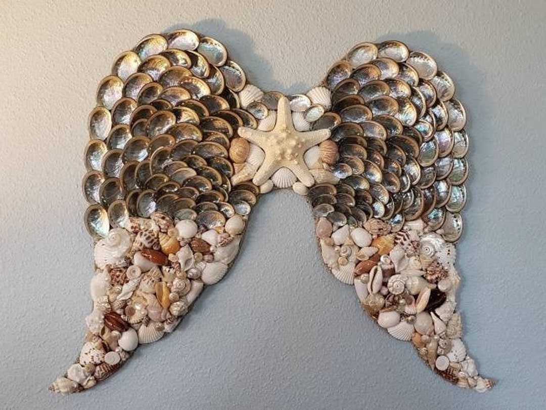Seashell Angel Wings - Abalone & Seashell Angel Wings - Coastal Decor ...