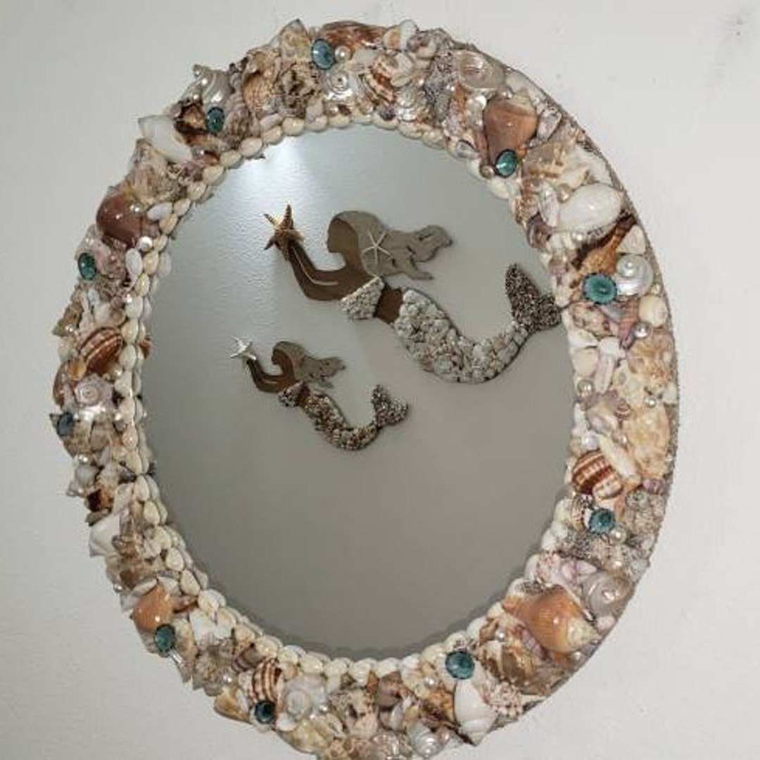 Seashell Mirror - Round Seashell Mirror - Coastal Decor - Beach Decor ...