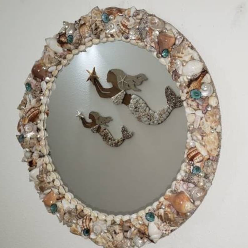 Seashell Mirror Round Seashell Mirror Coastal Decor - Etsy