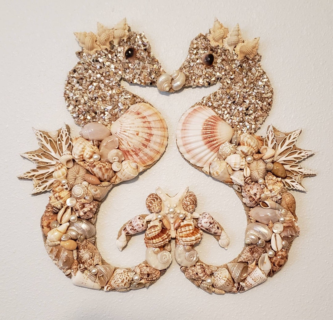 Seashell Seahorse - Seahorse Coastal Art - Kissing Seashell Seahorses ...
