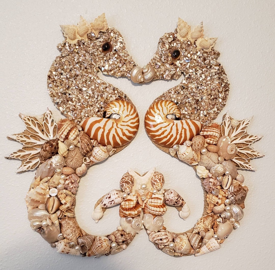 Seashell Seahorse - Seahorse Coastal Art - Kissing Seashell Seahorses ...