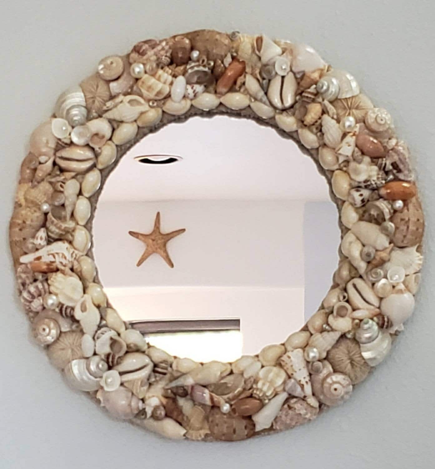 Seashell Mirror - Beach Decor Mirror - Round Seashell Wall Mirror ...