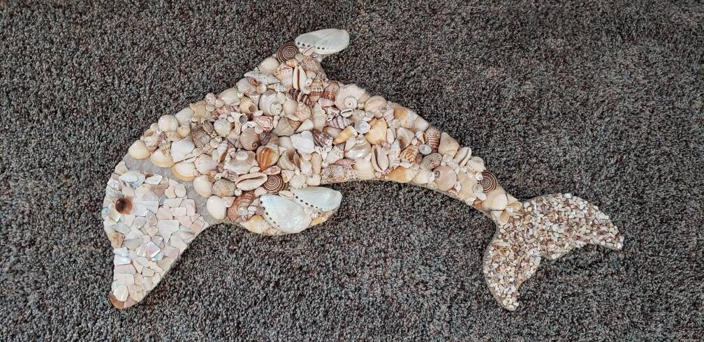 Seashell Dolphin Seashell Dolphin Wall Art Coastal Beach | Etsy
