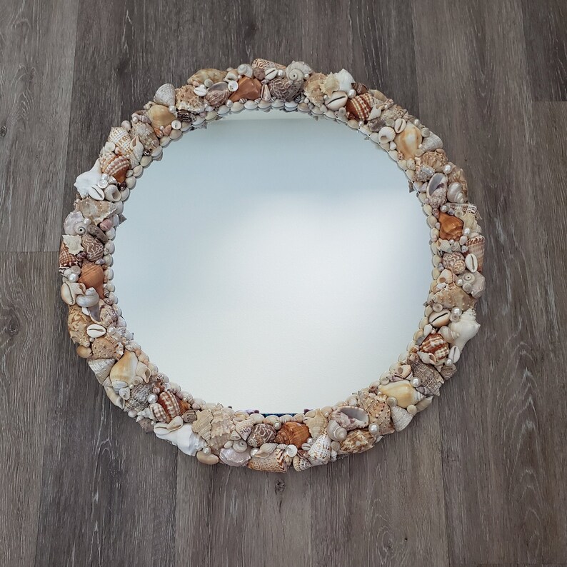 Seashell Mirror Round Seashell Mirror Coastal Decor - Etsy